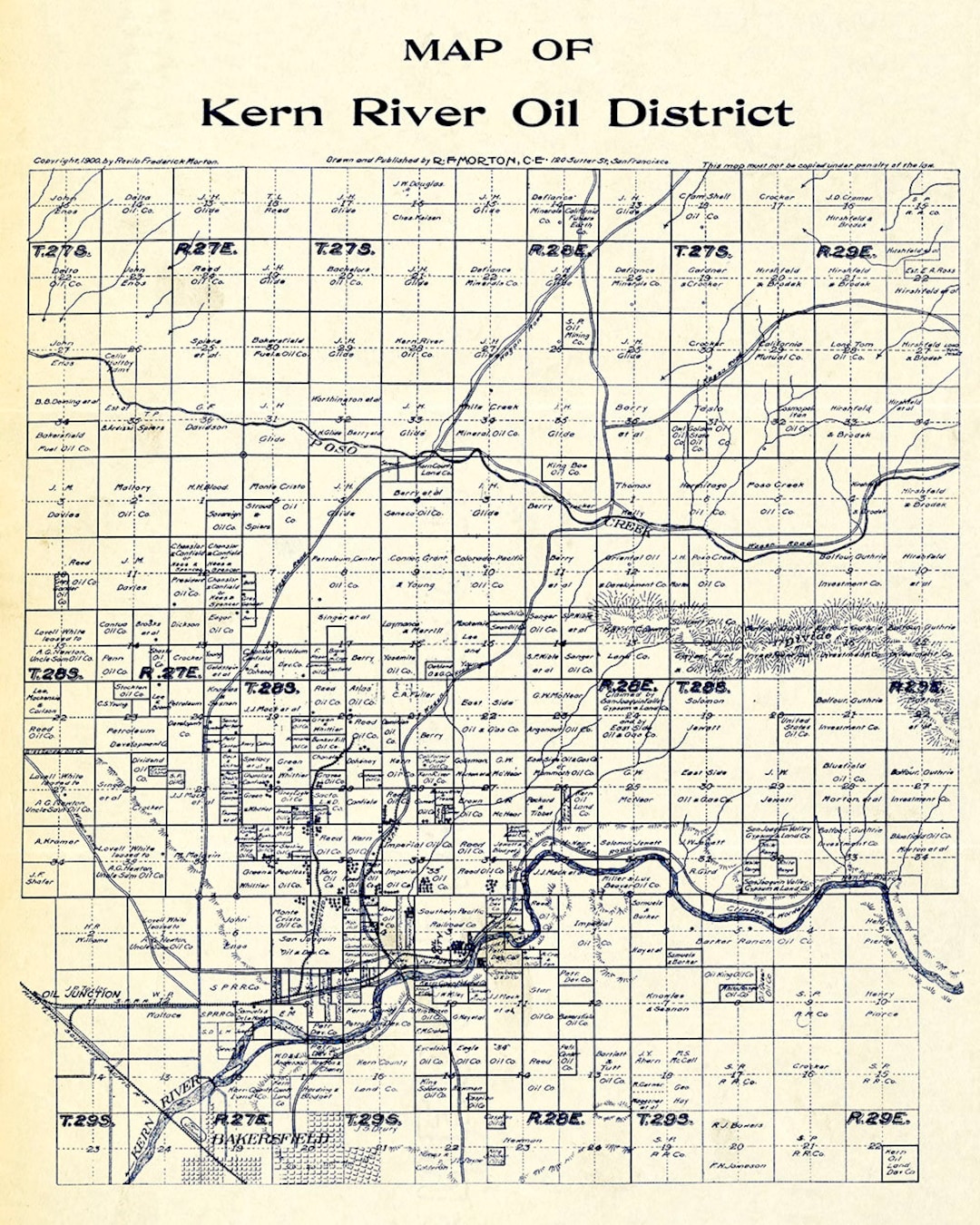 1900 Map of Kern River Oil Field Bakersfield California - Etsy