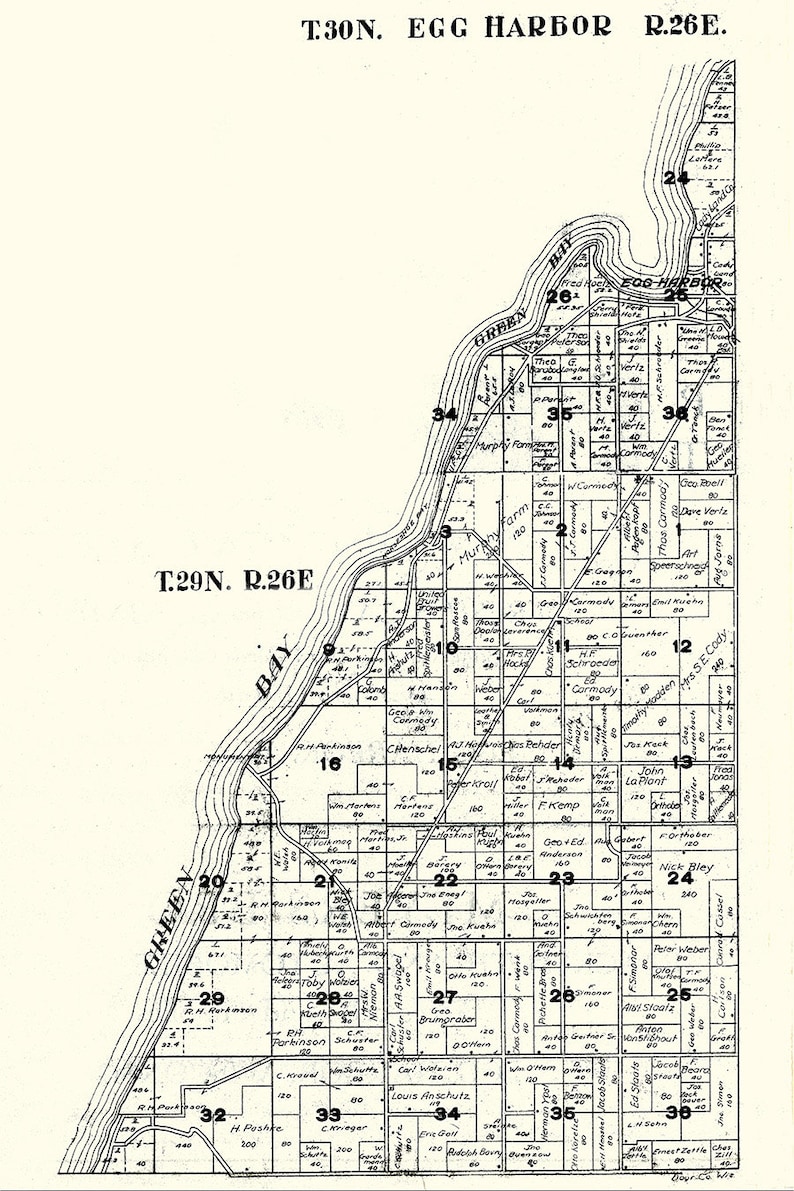 1917 Map of Egg Harbor Township Door County Wisconsin - Etsy