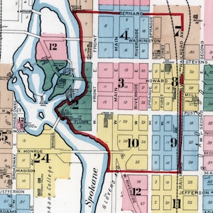 1890 Town Map of Spokane Spoke County Washington - Etsy