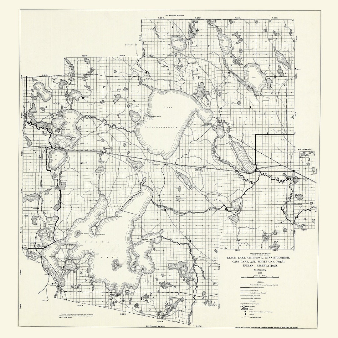 1937 Map of Leech Lake Chippewa Winnibigoshish Cass Lake Minnesota - Etsy