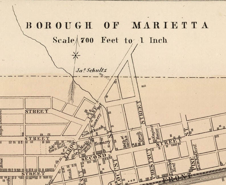 1864 Town Map of Marietta Lancaster County Pennsylvania Mount - Etsy