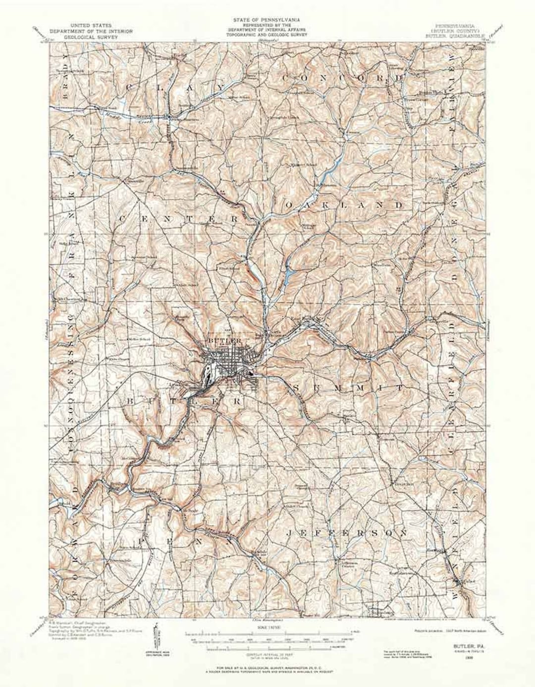 1909 Topo Map of Butler PA Quadrangle - Etsy