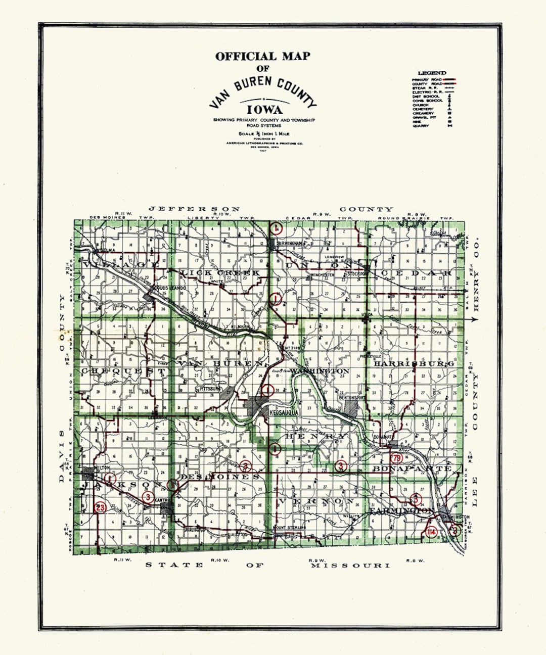 1927 Map of Van Buren County Iowa - Etsy