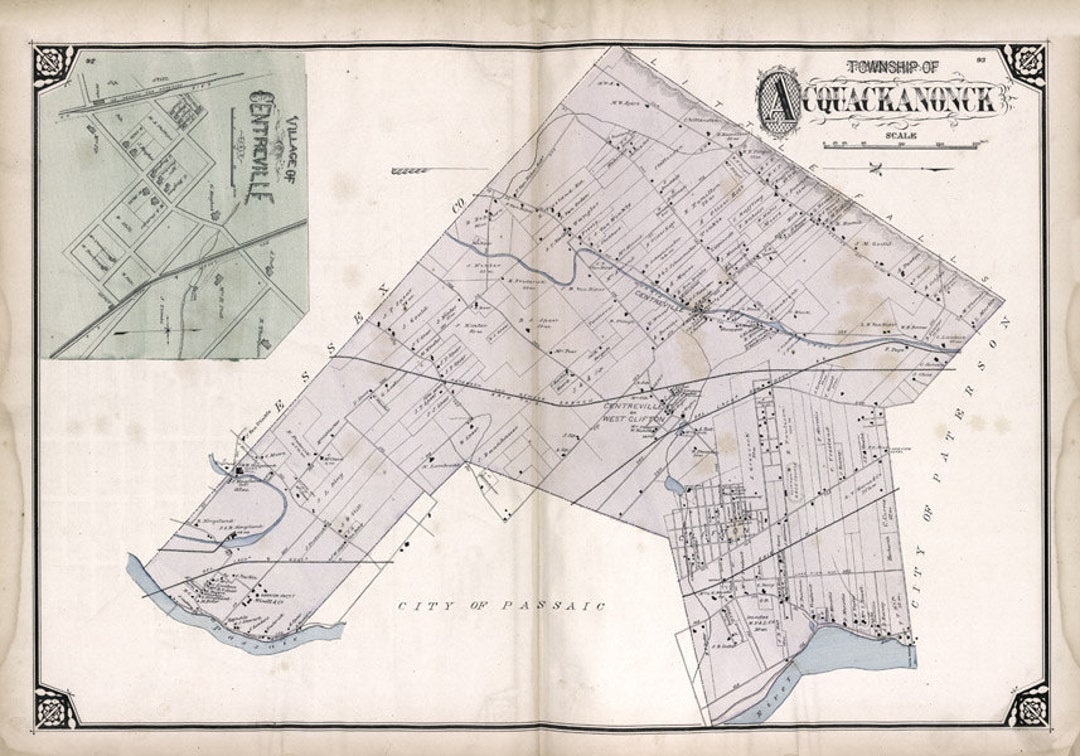 1877 Map of Acquackanonck Township Passaic County New Jersey - Etsy
