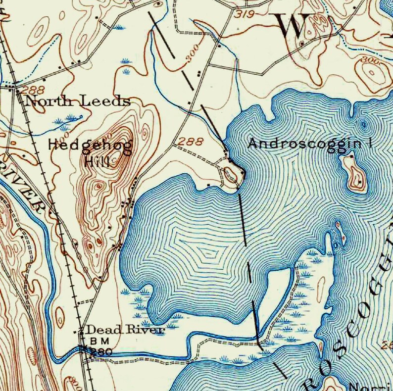 1912 Map of Lake Androscoggin Maine - Etsy