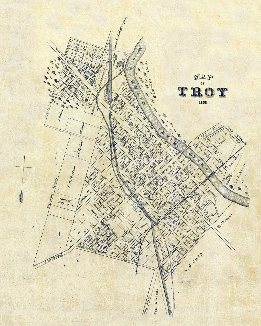 1858 Map of Troy Miami County Ohio - Etsy