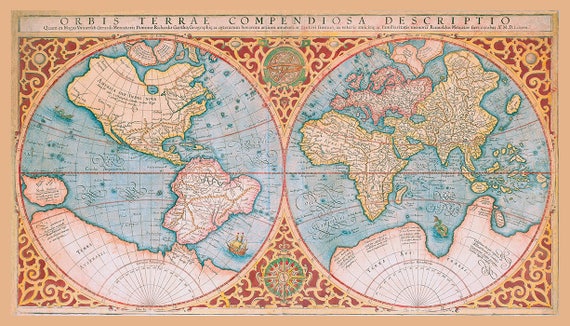 1637 Map of the World | Etsy
