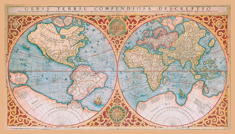 1637 Map of the World - Etsy