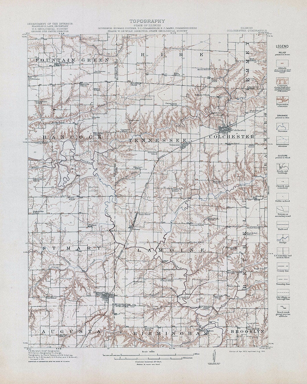 1916 Topo Map of Colchester Quadrangle Illinois - Etsy UK