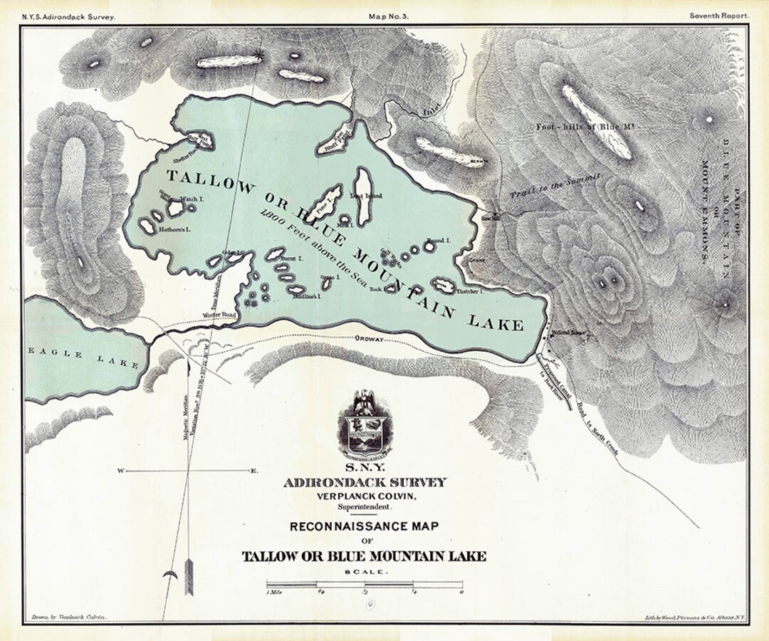 1879 Map of Tallow or Blue Mountain Lake Hamilton County New York - Etsy
