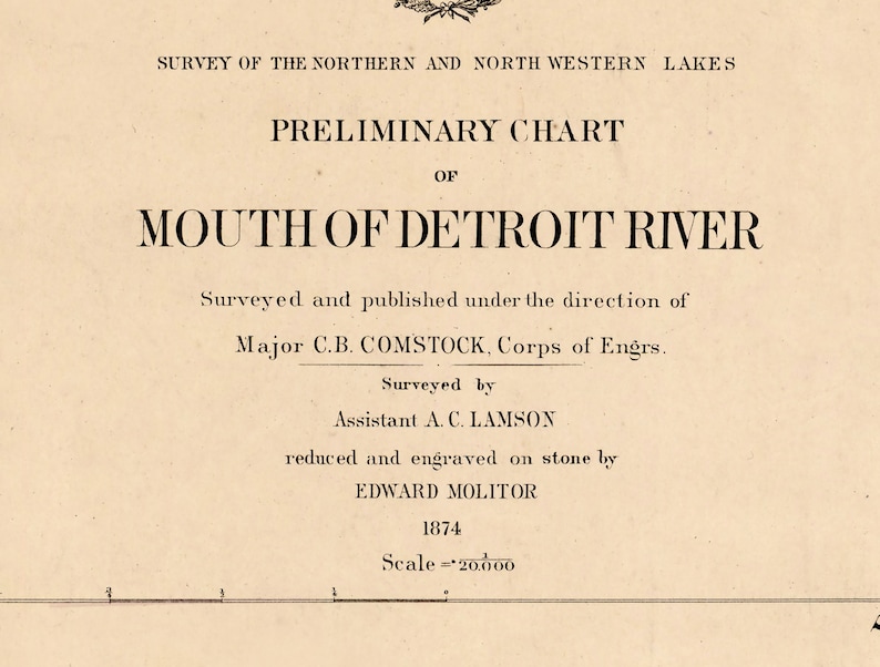 1874 Nautical Chart of Mouth Detroit River - Etsy