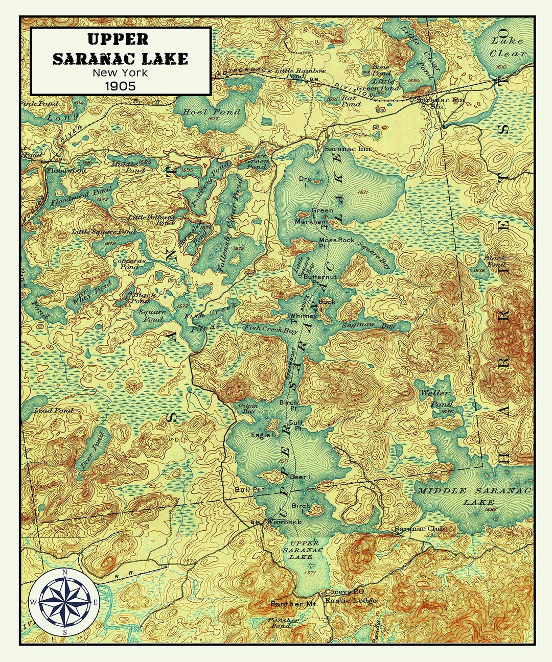 1905 Map of Upper Saranac Lake New York - Etsy