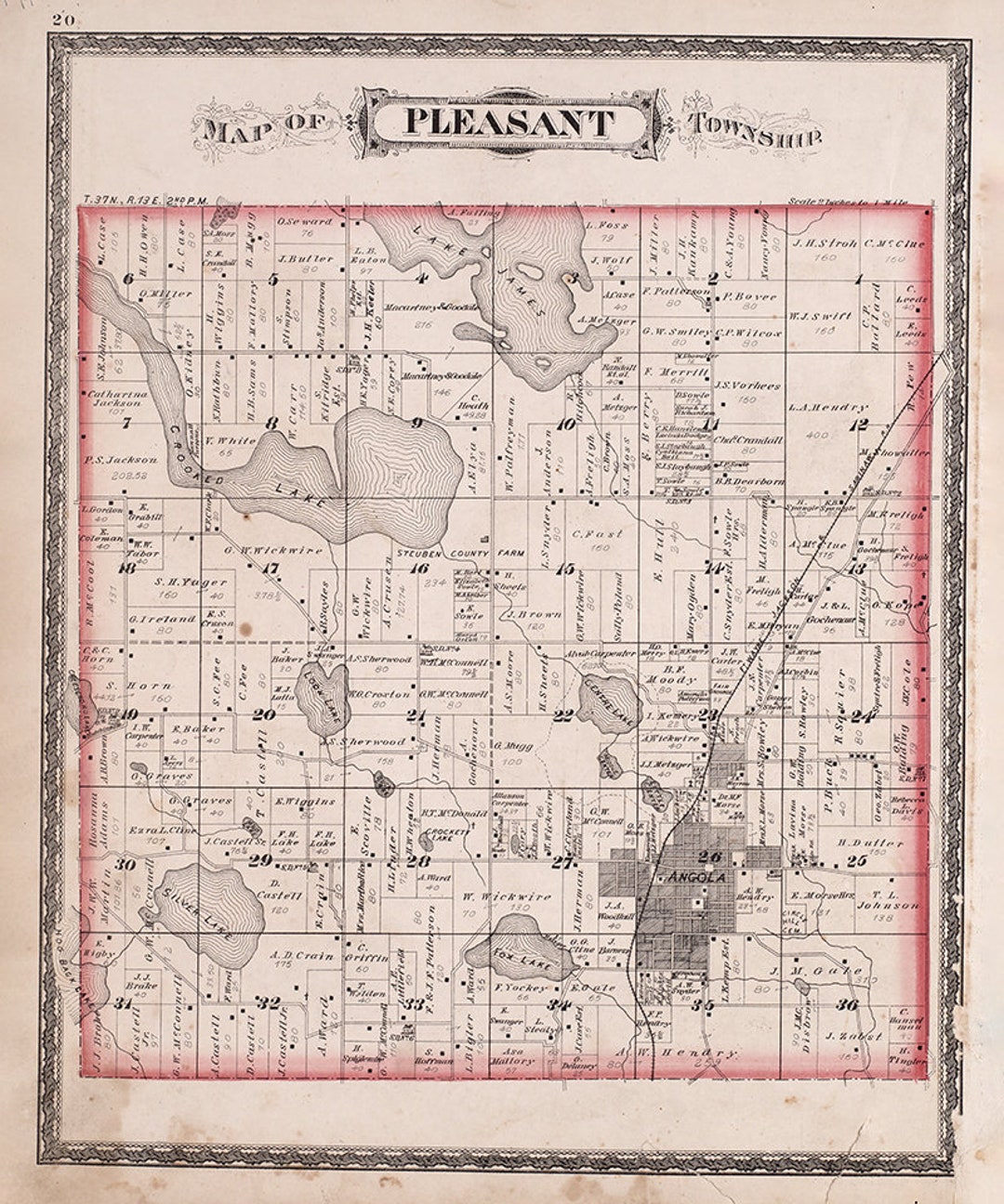 1880 Map of Pleasant Township Steuben County Indiana - Etsy
