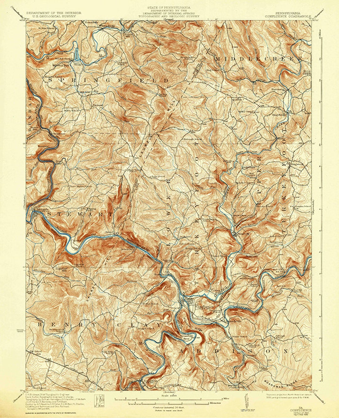 1922 Topo Map of Confluence Pa Quadrangle - Etsy