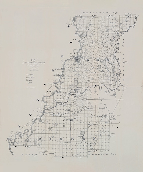 1873 Map of Knox and Gibson County Indiana | Etsy