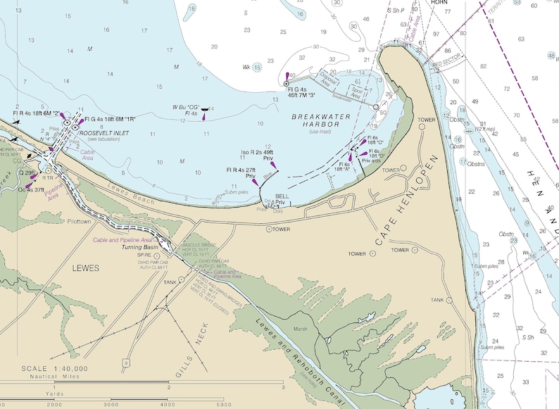 2022 Nautical Chart of Cape Henlopen to Indian River Inlet - Etsy