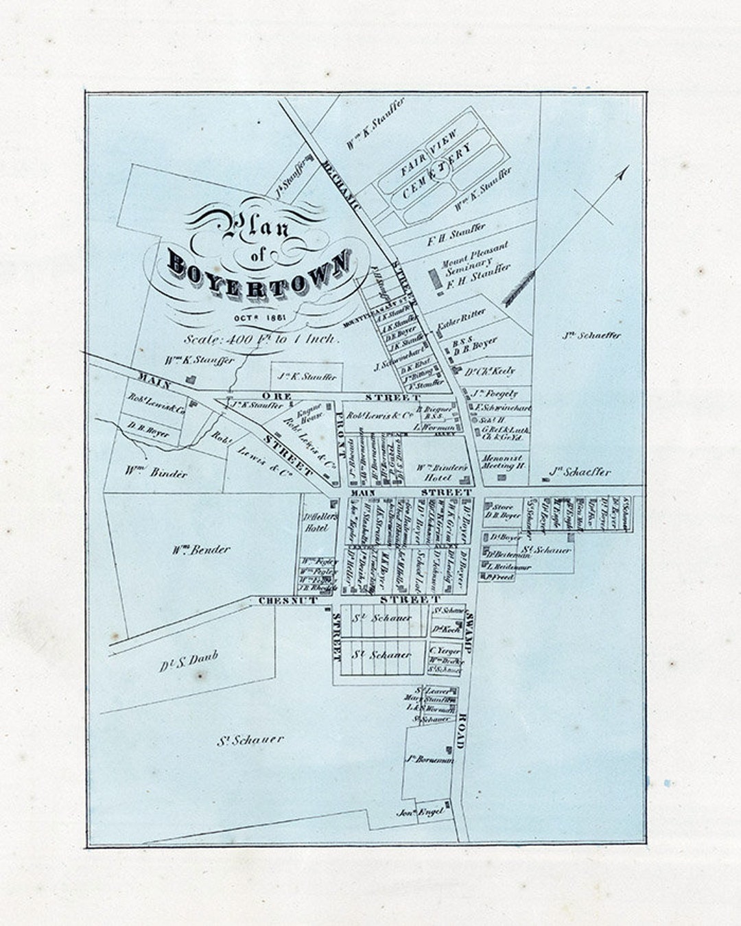 1862 Map of Boyertown Berks County Pennsylvania - Etsy