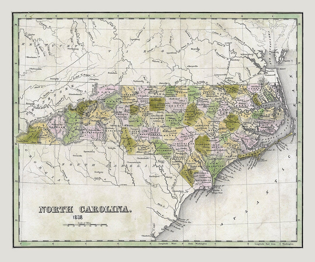 1838 Map of North Carolina - Etsy