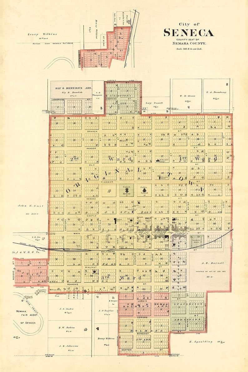 1887 Town Map of Seneca Nemaha County Kansas - Etsy