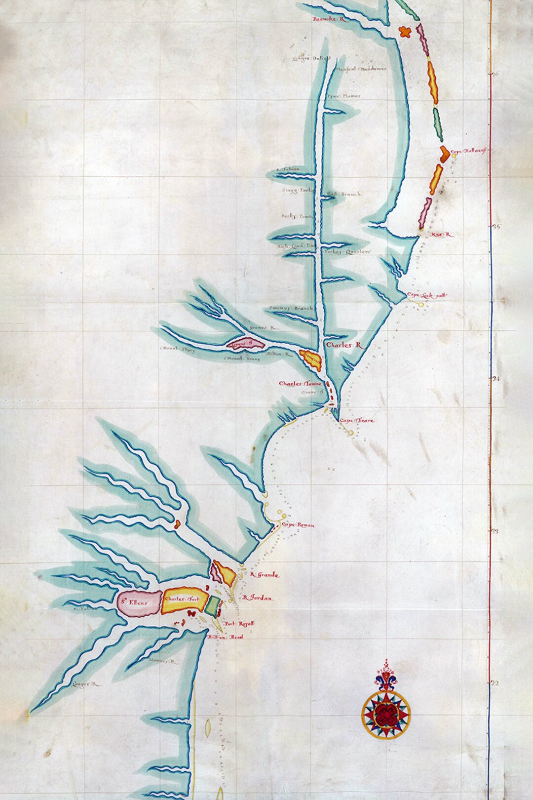 1664 Map of Carolina From Roanoke River to Hilton Head - Etsy