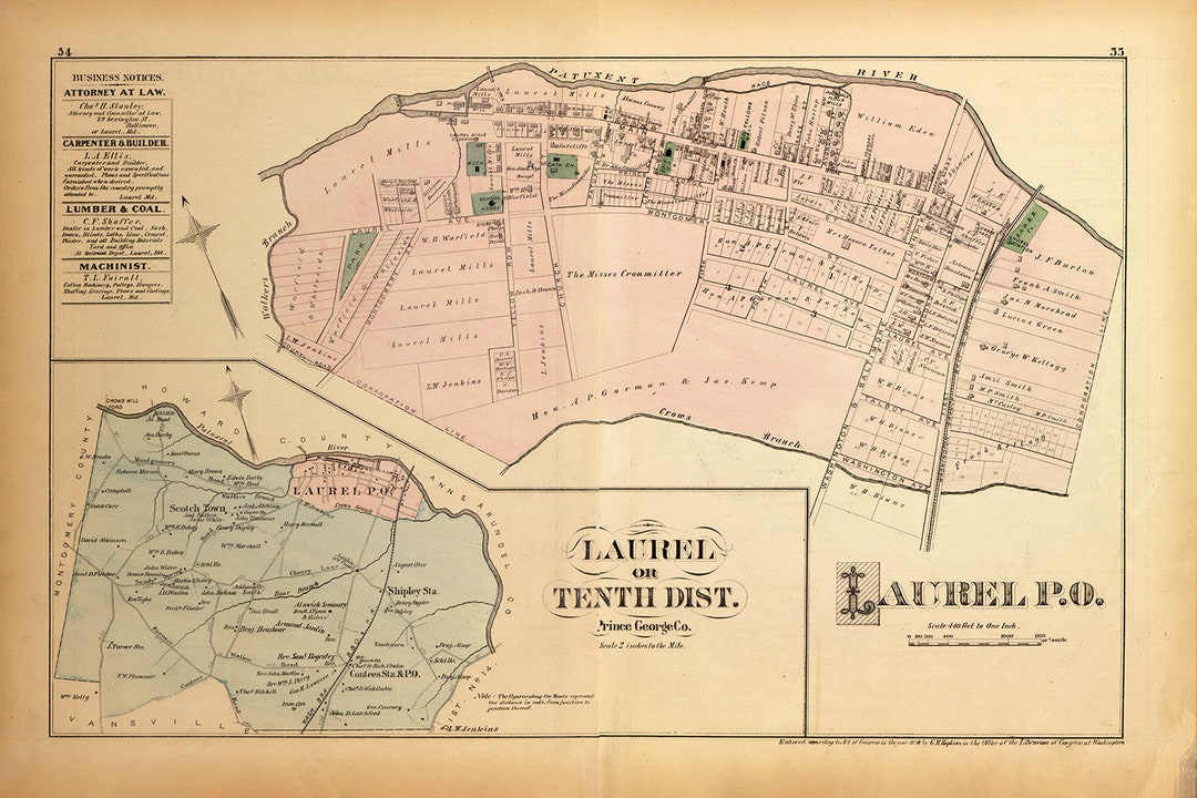 1879 Map of Laurel District Montgomery County Maryland - Etsy