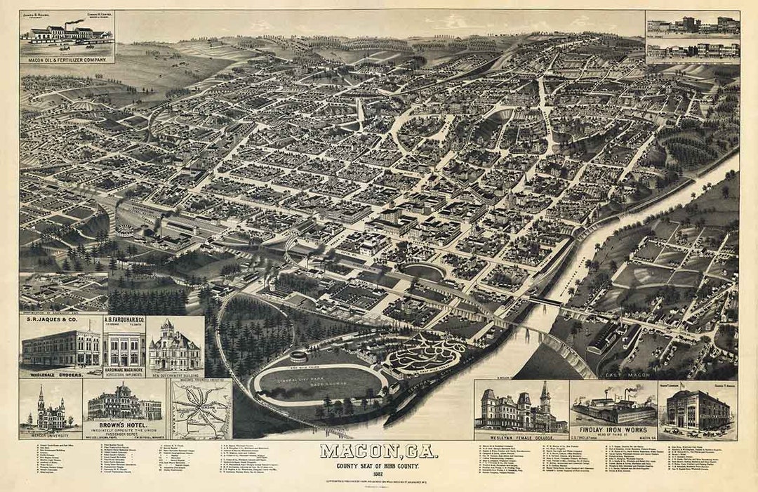 1887 Panoramic Map of Macon Georgia Bibb County - Etsy