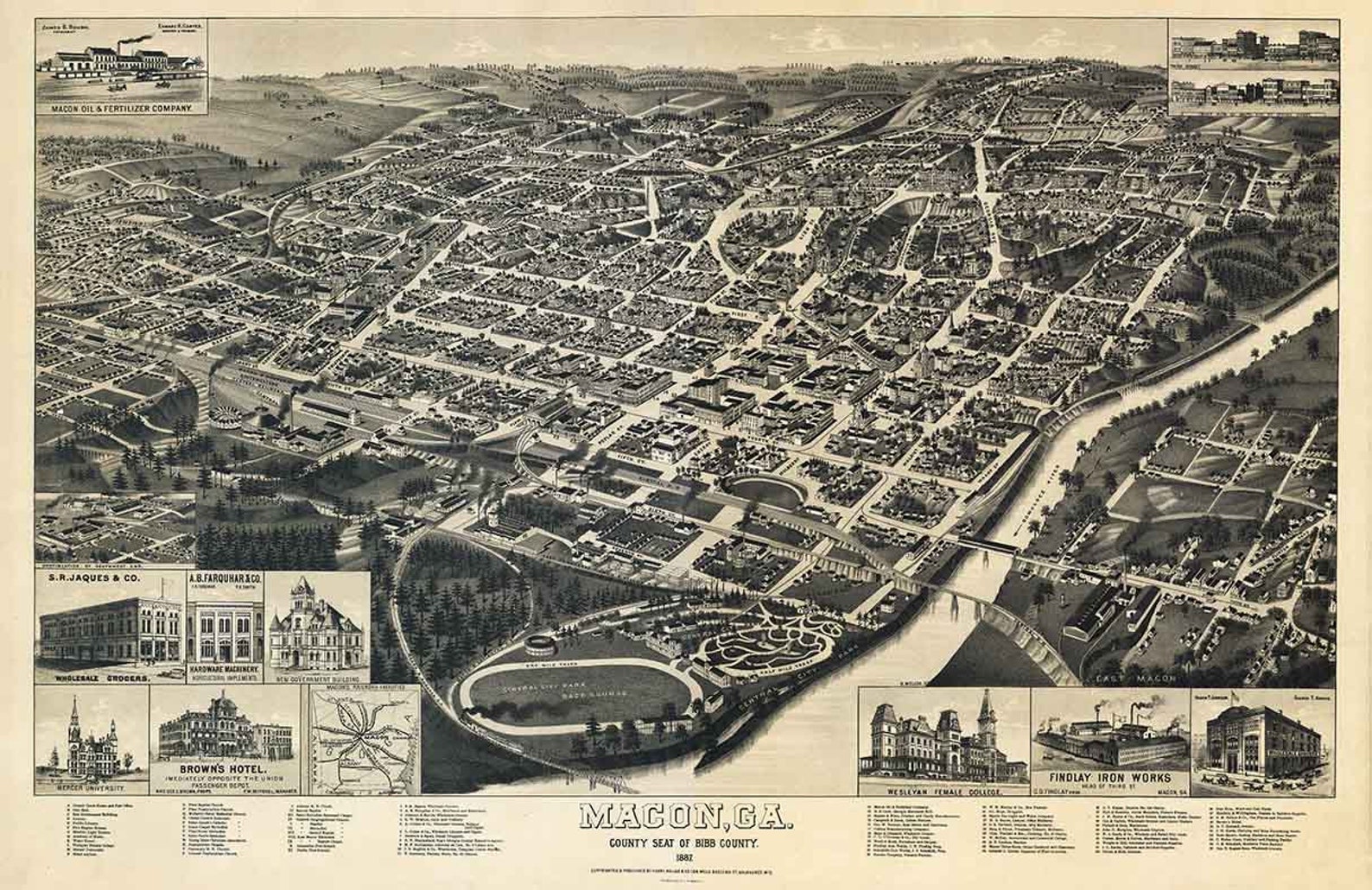 1887 Panoramic Map of Macon Georgia Bibb County | Etsy