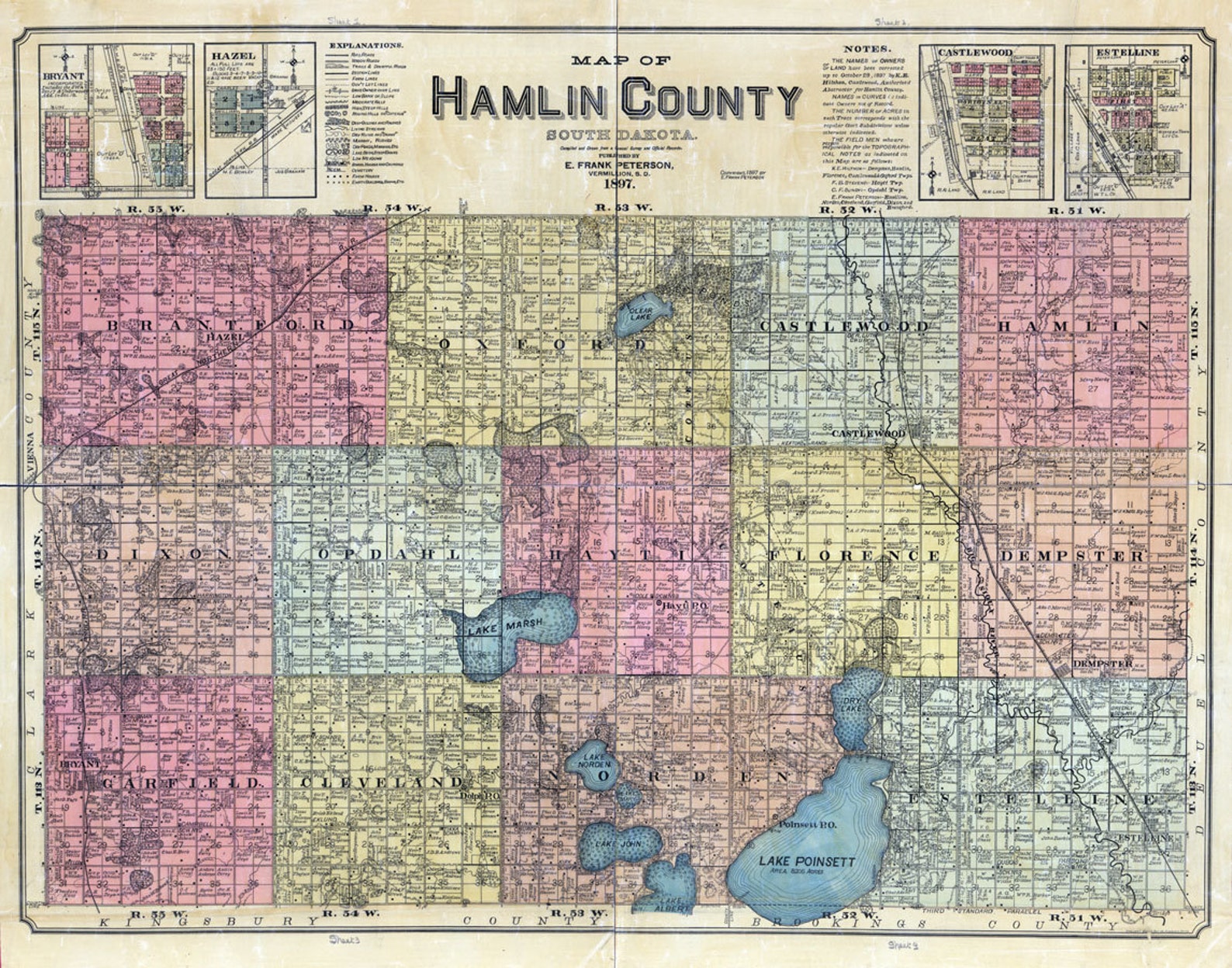 1897 Map of Hamlin County South Dakota - Etsy UK