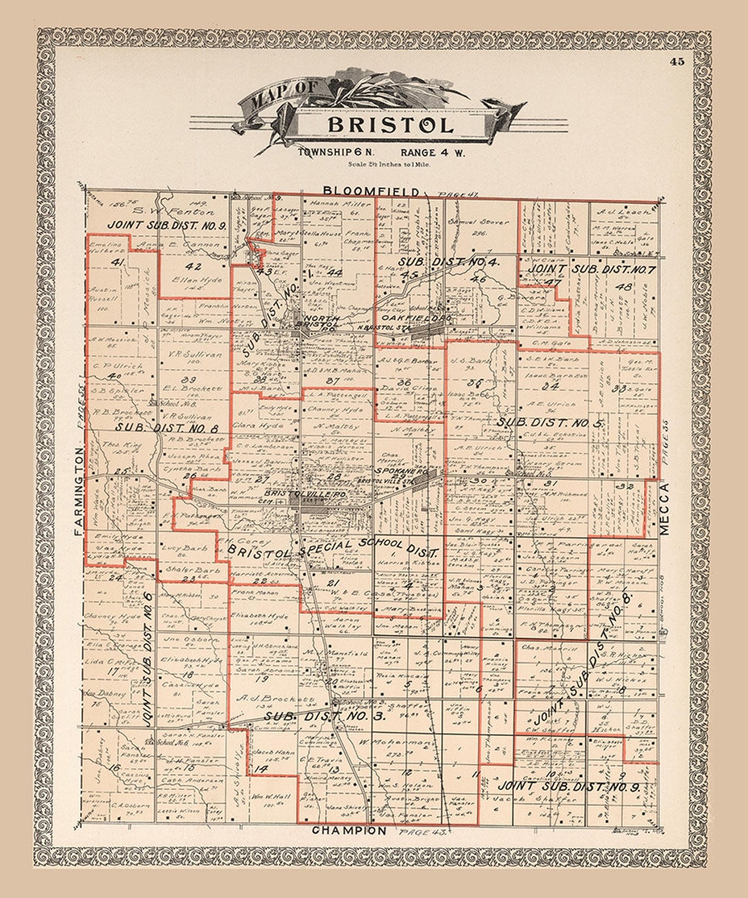 1899 Map of Bristol Township Trumbull County Ohio - Etsy