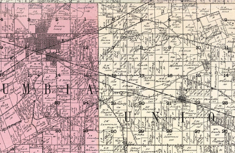 1865 Farm Line Map of Whitley County Indiana Columbia City - Etsy