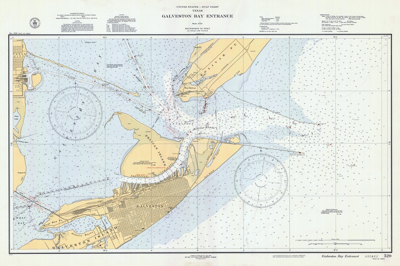 1936 Nautical Map of Galveston Bay Texas - Etsy