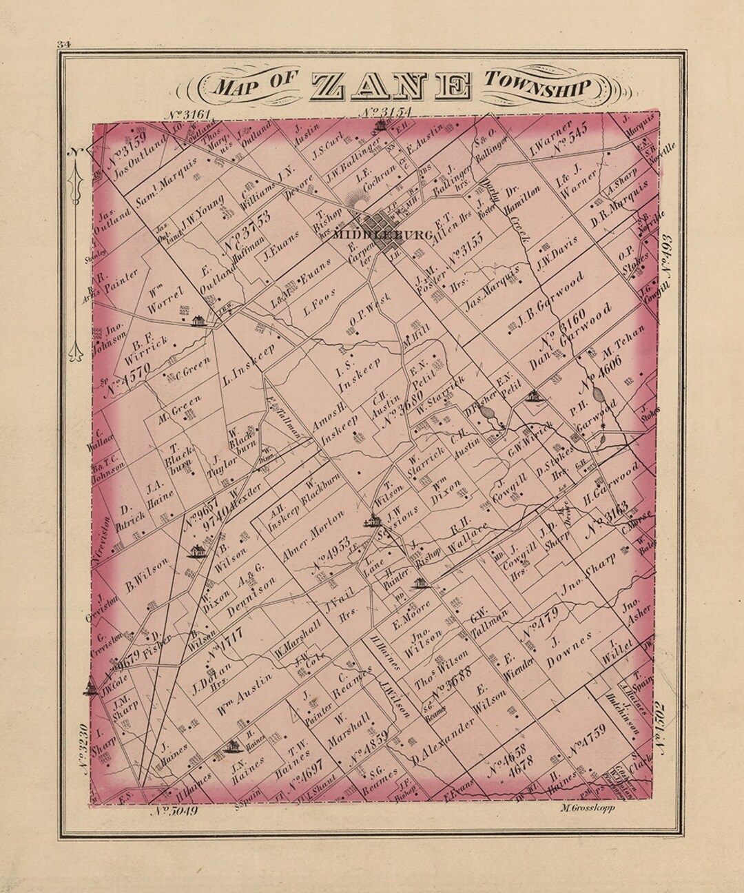 1875 Map of Zane Township Logan County Ohio - Etsy