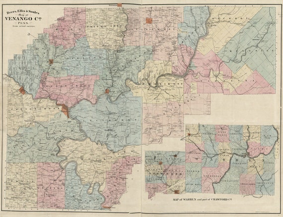 1865 Farm Line Map of Venango County PA | Etsy