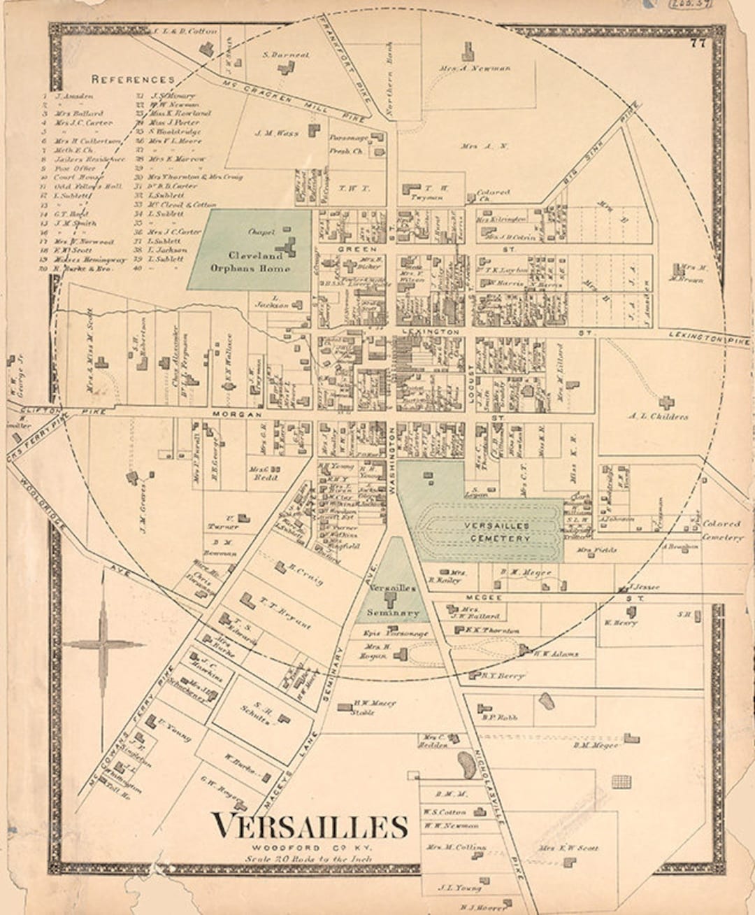 1877 Map of Versailles Woodford County Kentucky - Etsy