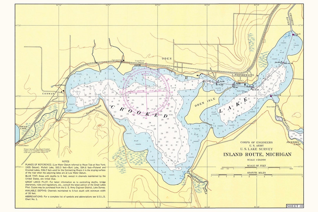 1960 Nautical Map of Crooked Lake Michigan - Etsy