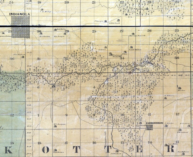1859 Farm Line Map of Warren County Iowa Indianola | Etsy