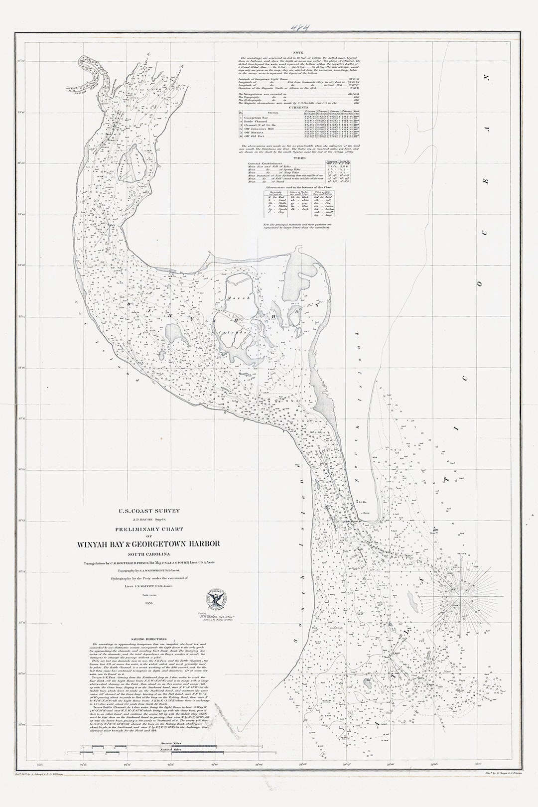 1855 Nautical Chart of Winyah Bay and Georgetown Harbor South Carolina ...
