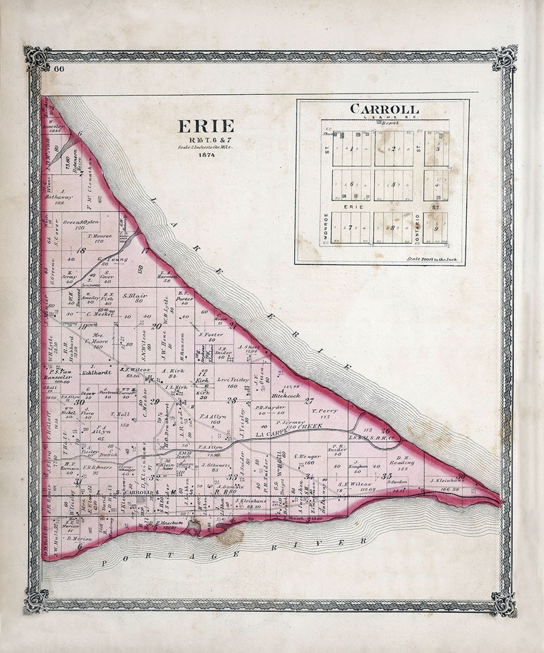 1874 Map of Erie Township Ottawa County Ohio - Etsy