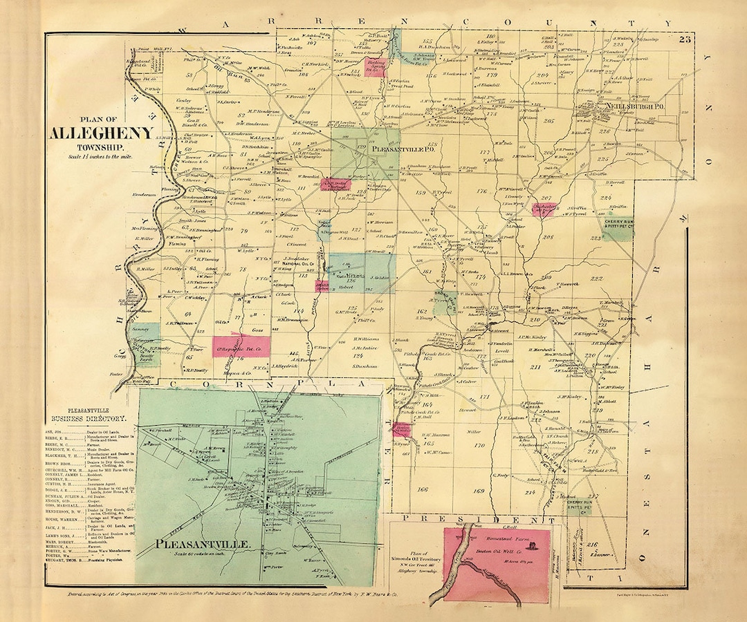 1865 Map of Allegheny Township Venango County Pennsylvania Oil Region ...