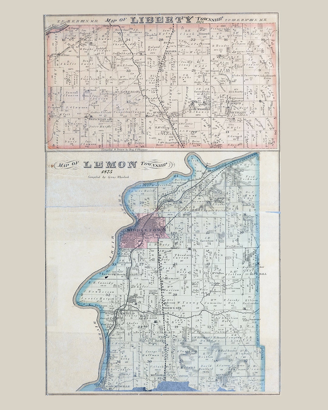 1875 Map of Liberty and Lemon Township Butler County Ohio - Etsy