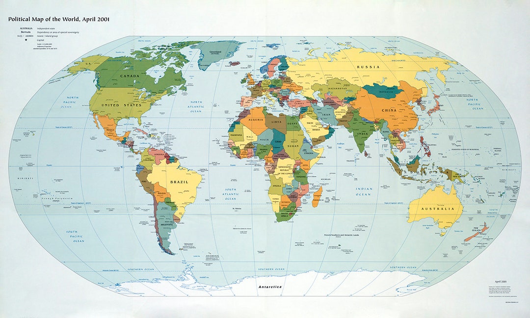 2001 Political Map of the World - Etsy