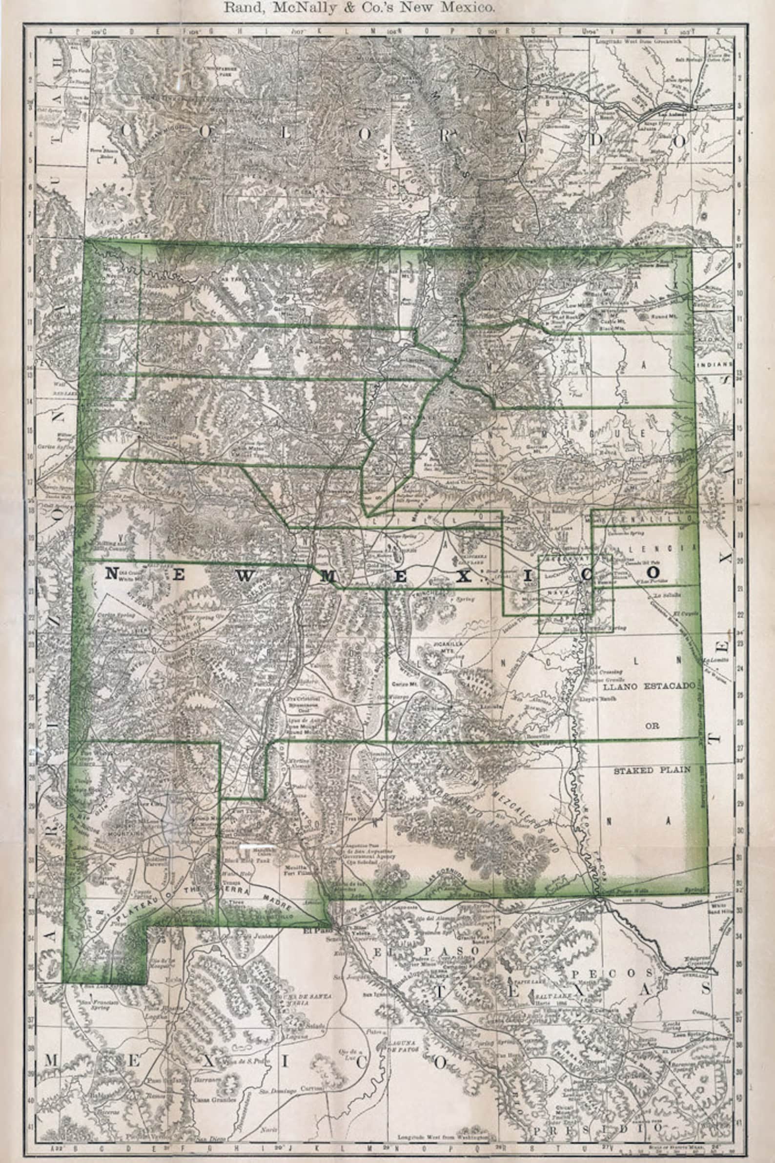 1879 Map of New Mexico Showing Stage Lines and Counties | Etsy