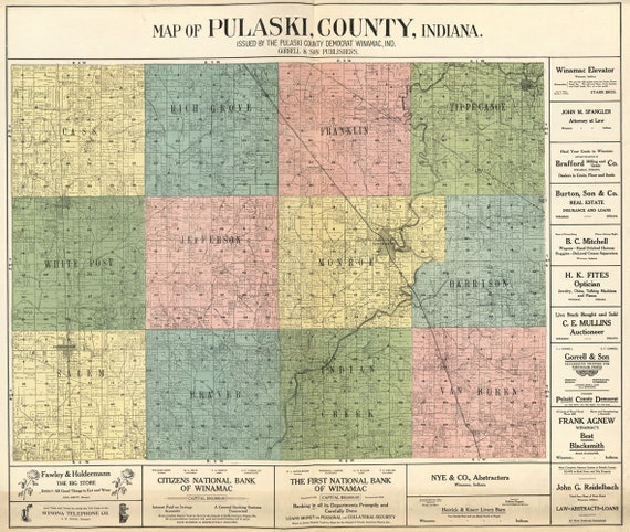 1907 Farm Line Map of Pulaski County Indiana Winamac | Etsy