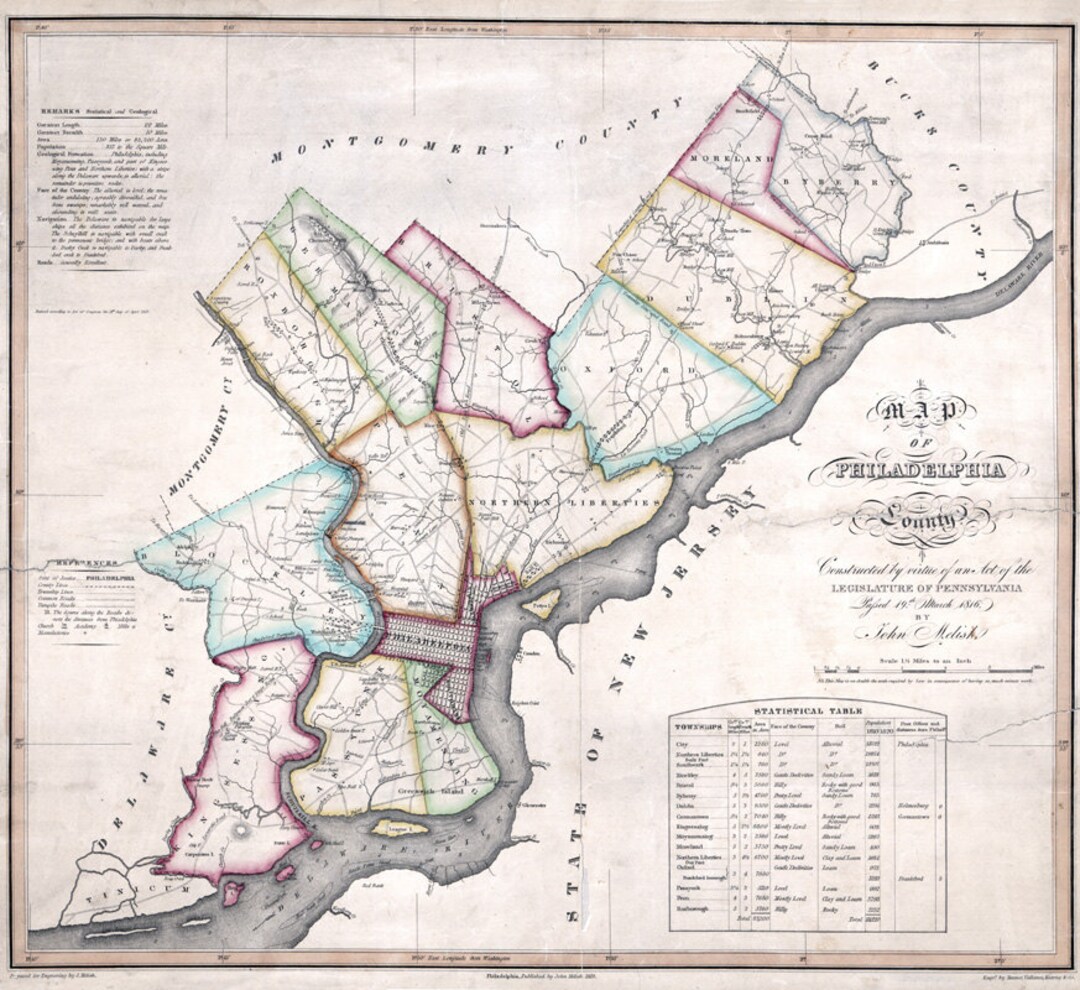 1819 Map of Philadelphia County Pennsylvania Land Owner Map - Etsy