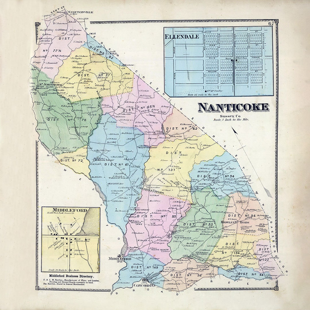 1868 Map of Nanticoke Sussex County Delaware - Etsy