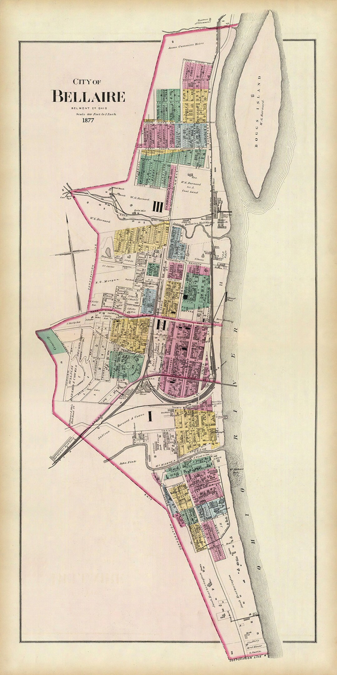 1877 Map of Bellaire Belmont County Ohio - Etsy