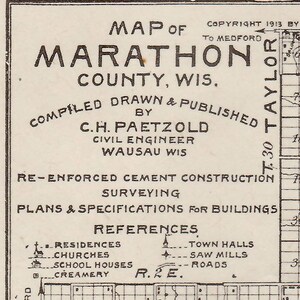 1913 Farm Line Map of Marathon County Wisconsin - Etsy