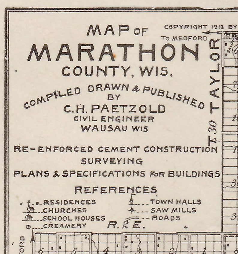 1913 Farm Line Map of Marathon County Wisconsin - Etsy