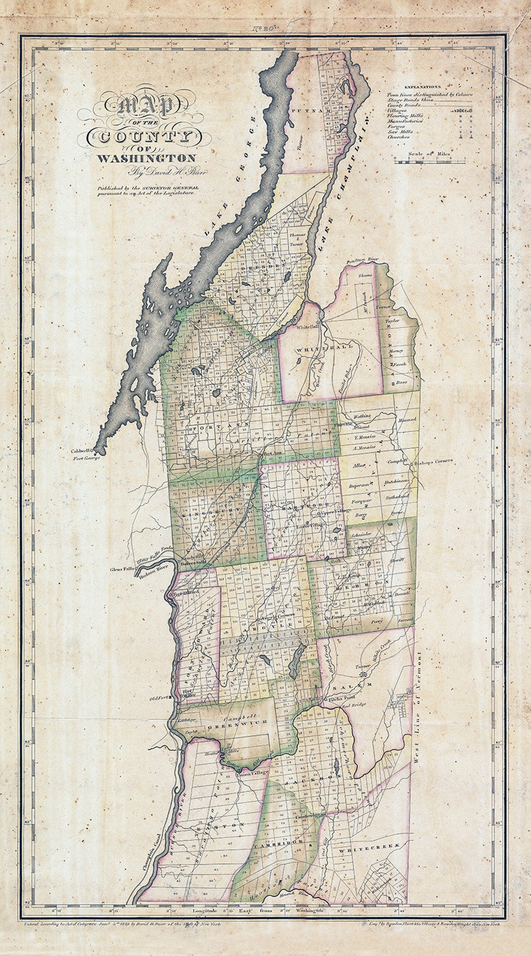 1829 Map of Washington County New York - Etsy