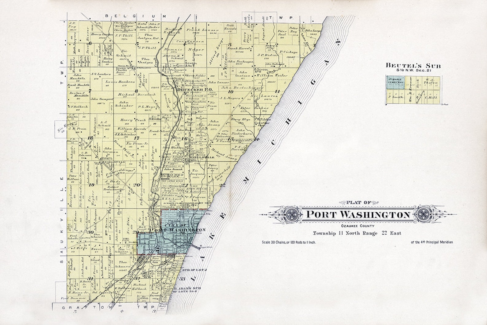 1915 Map of Port Washington Township Ozaukee County Wisconsin - Etsy